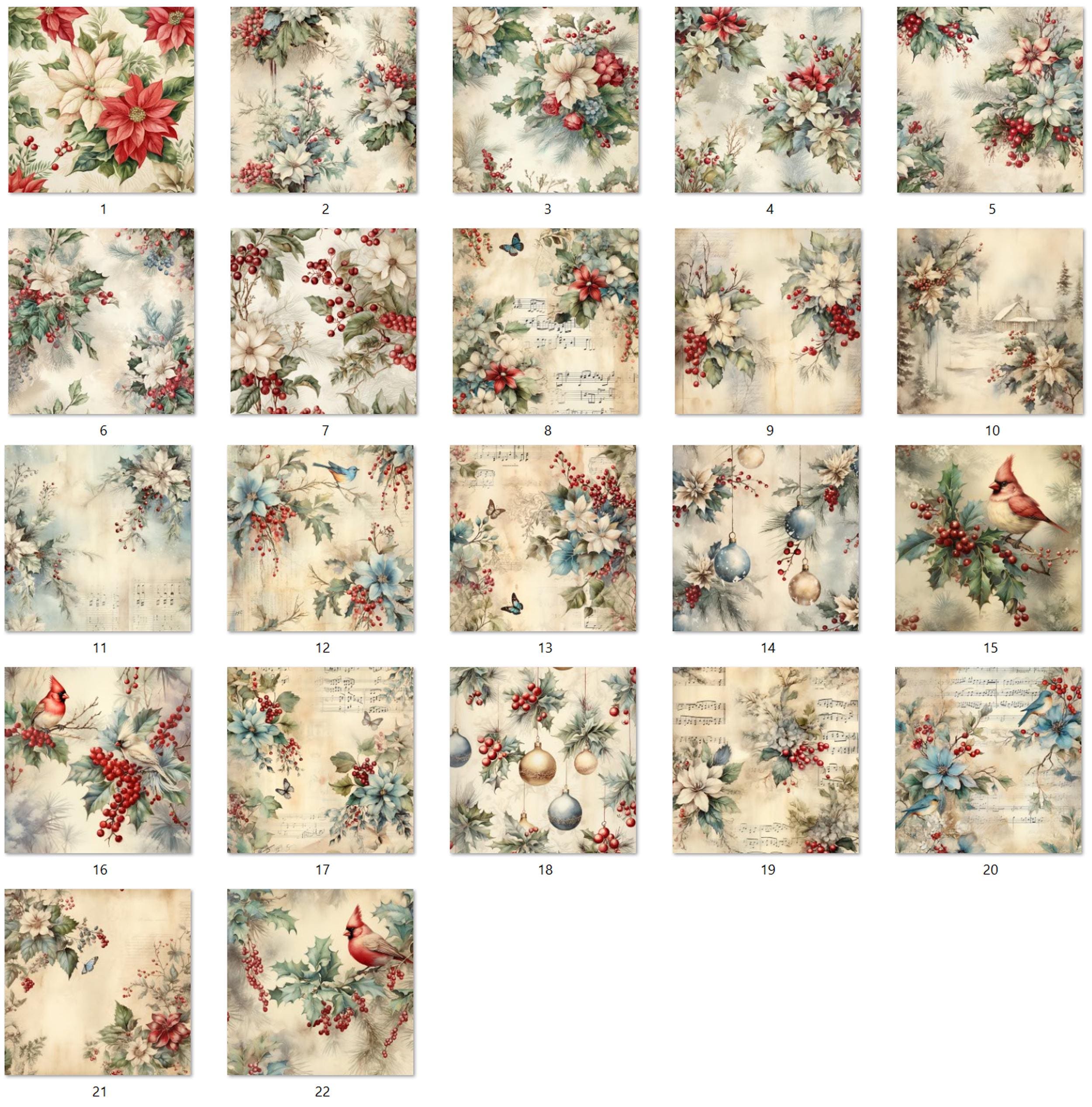 Christmas Plants Digital Papers, Printable Scrapbook Paper, Instant ...