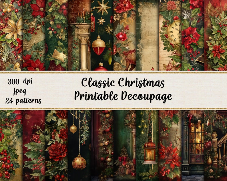 Christmas Digital Papers, Printable Decoupage Paper, Commercial Use ...