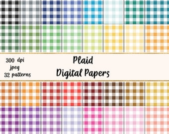 Plaid Digital Paper Pack Checks Gingham Tartan Seamless Pattern Papers ...