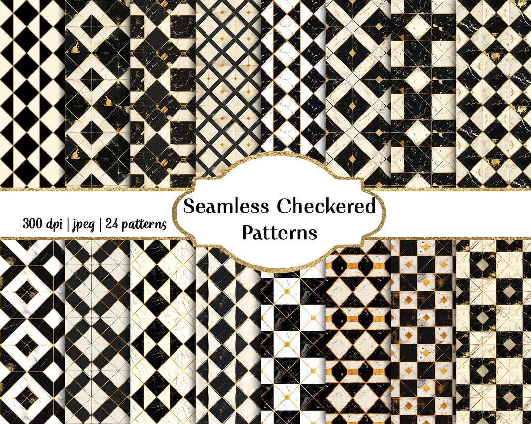 Black, White and Gold Seamless Checkered Patterns, Commercial Use - Etsy