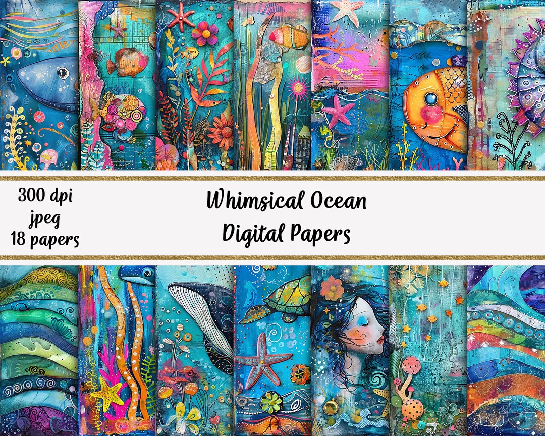 Whimsical Ocean Digital Papers, Printable Journal Pages, Instant ...