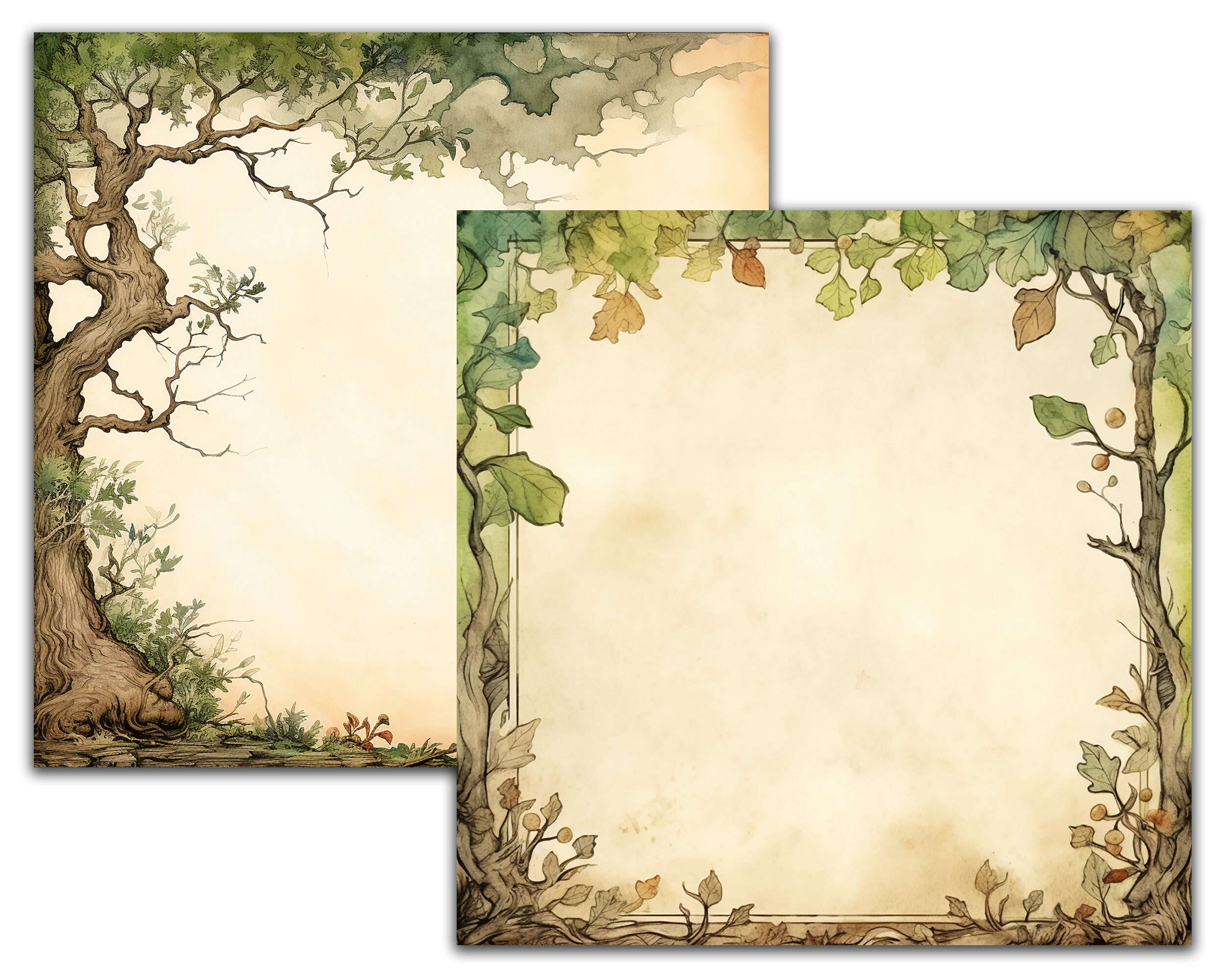 Watercolor Trees Borders, Printable Scrapbook Paper, Instant Download ...