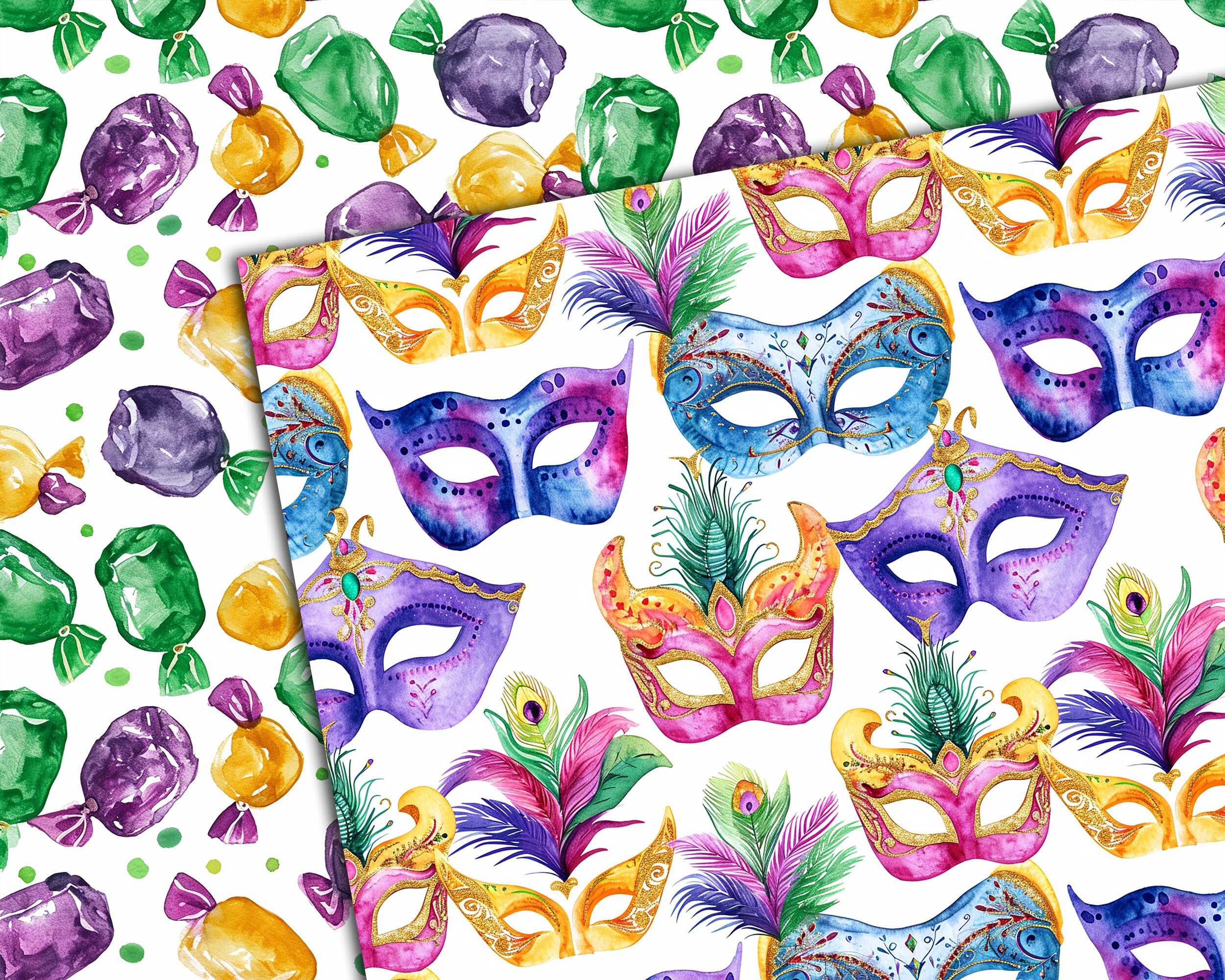Watercolor Mardi Gras Seamless Patterns - Etsy