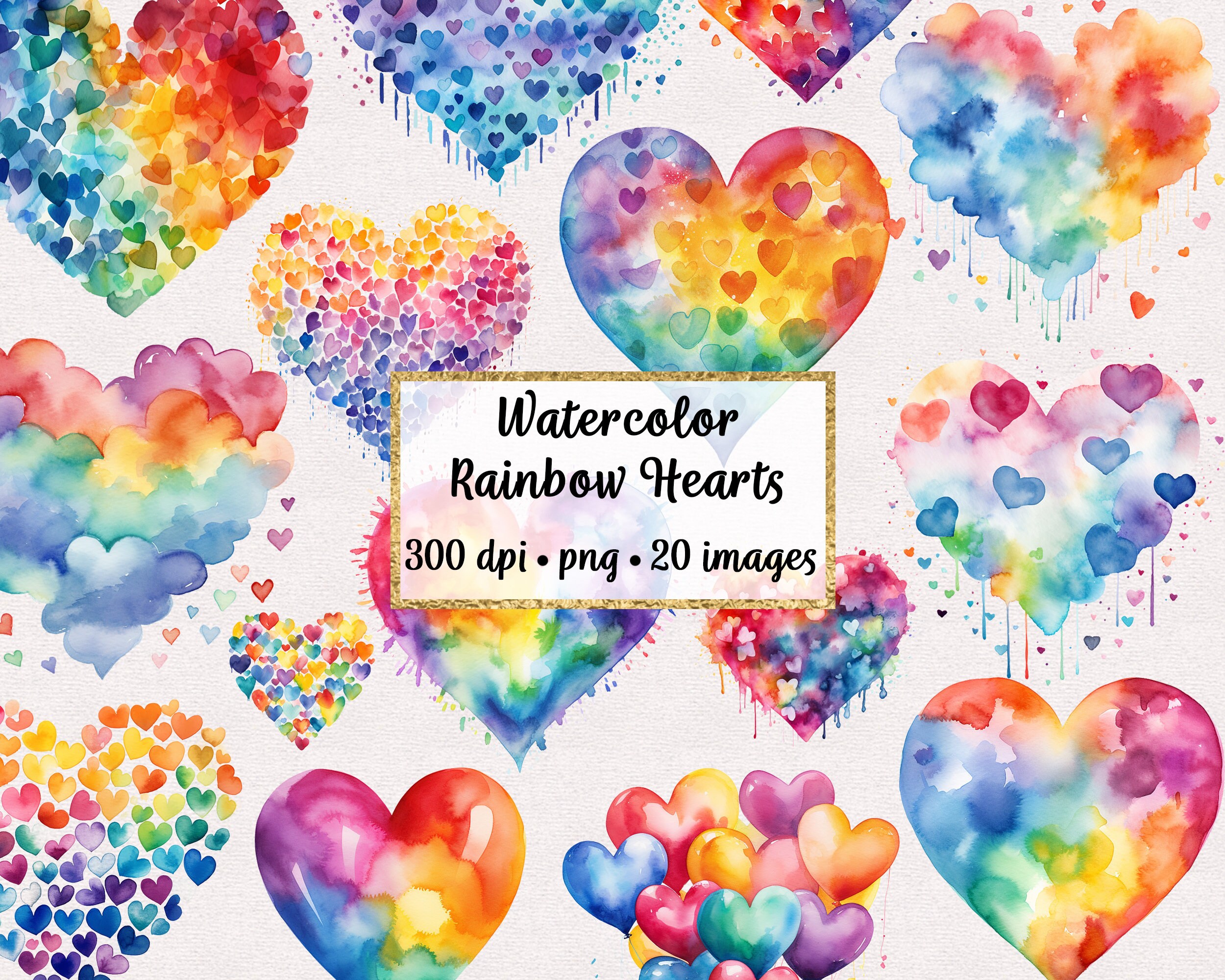 Watercolor Rainbow Hearts Clipart - Etsy