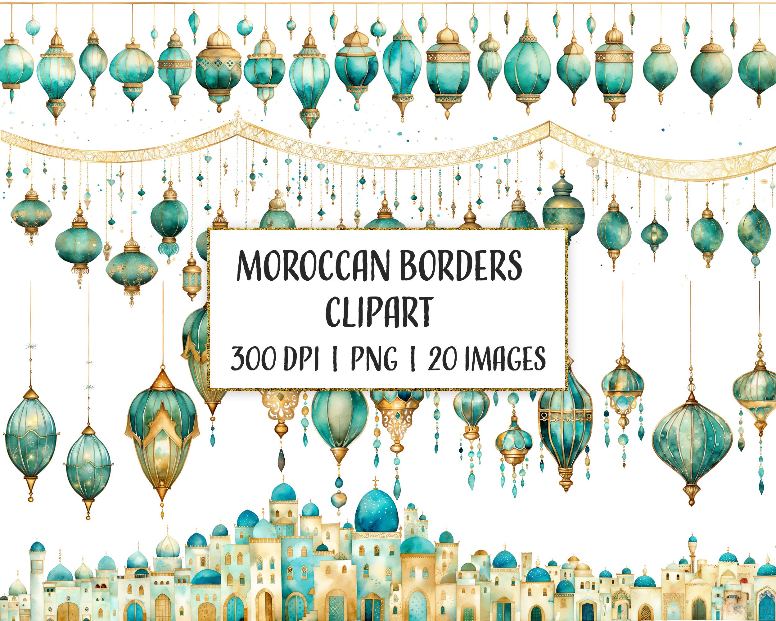 Watercolor Moroccan Borders, Printable Moroccan Lanterns, Instant ...