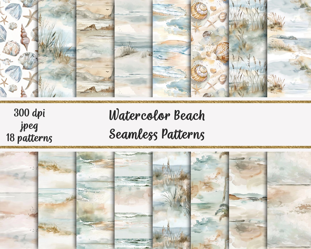 Watercolor Beach Seamless Patterns, Commercial Use - Etsy