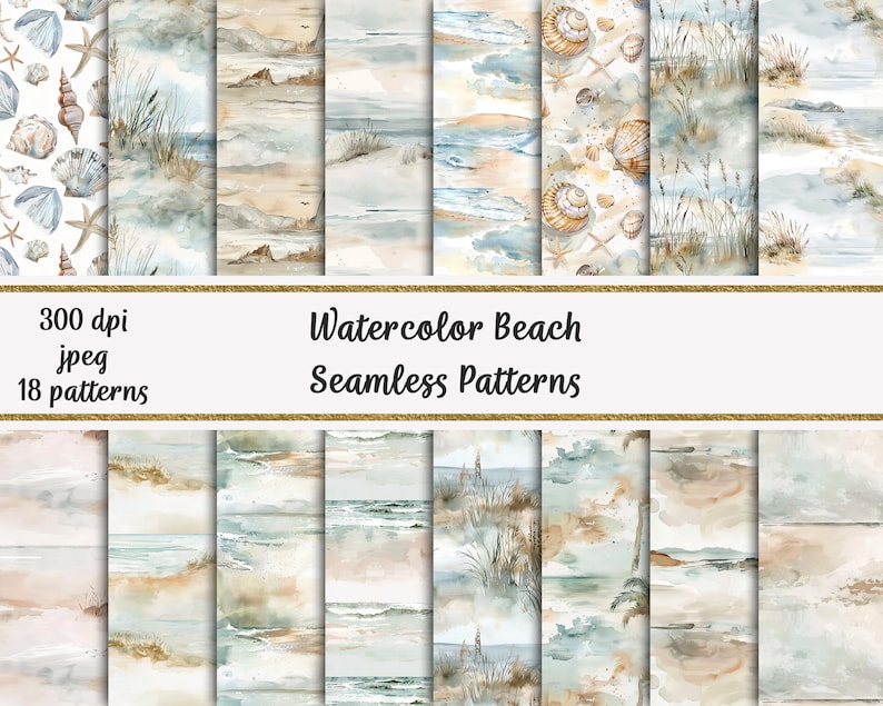 Watercolor Beach Seamless Patterns, Commercial Use - Etsy