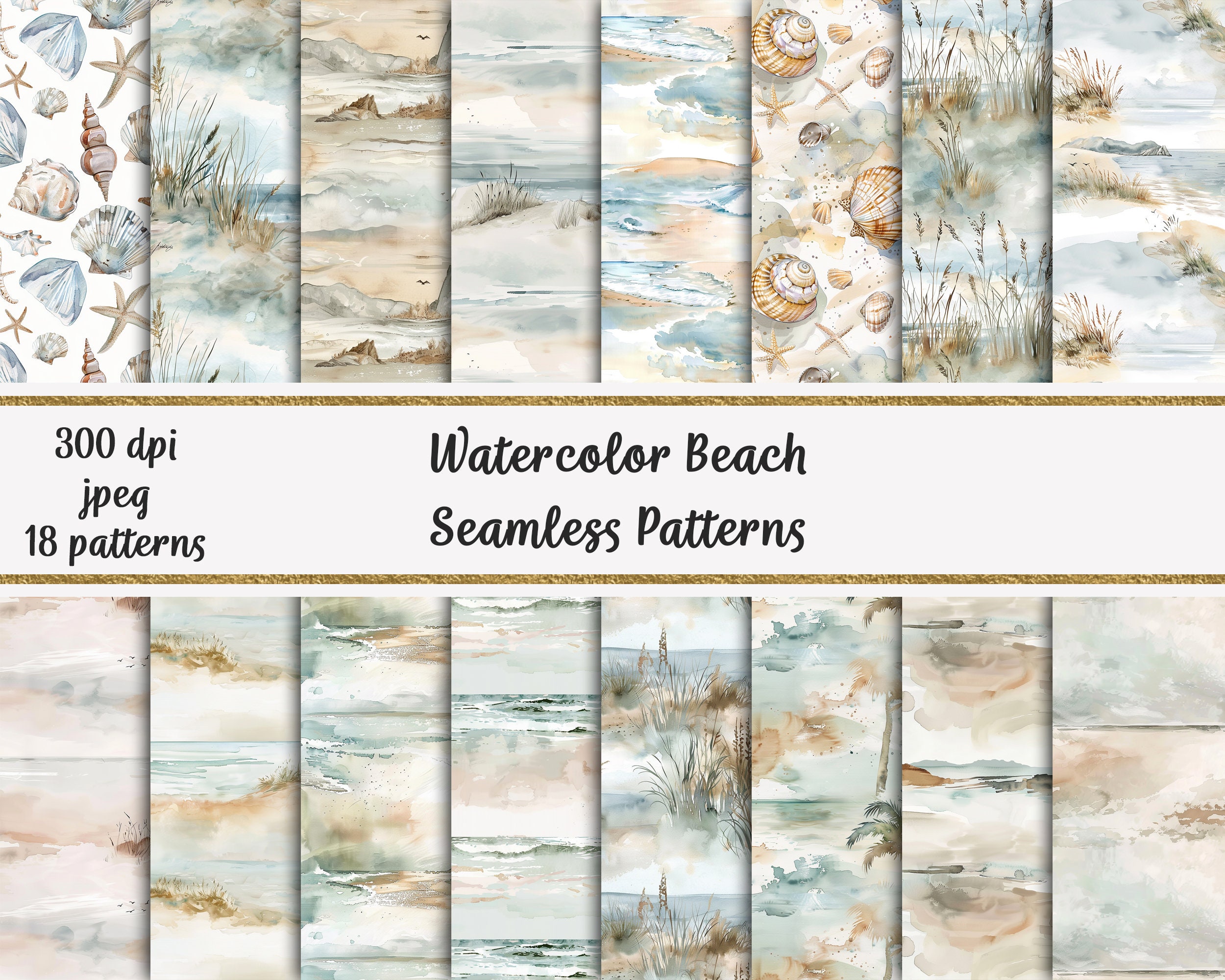 Watercolor Beach Seamless Patterns, Commercial Use - Etsy