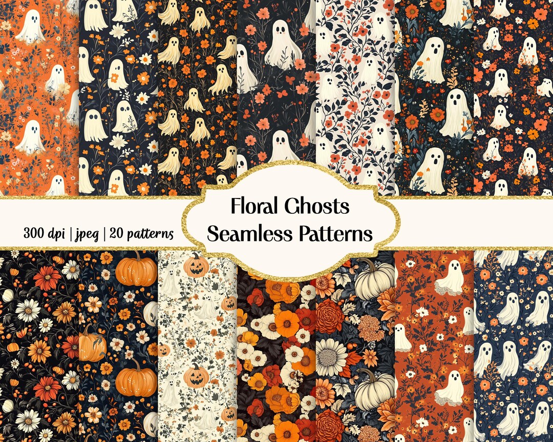 Floral Ghosts Seamless Patterns, Printable Digital Papers, Commercial ...