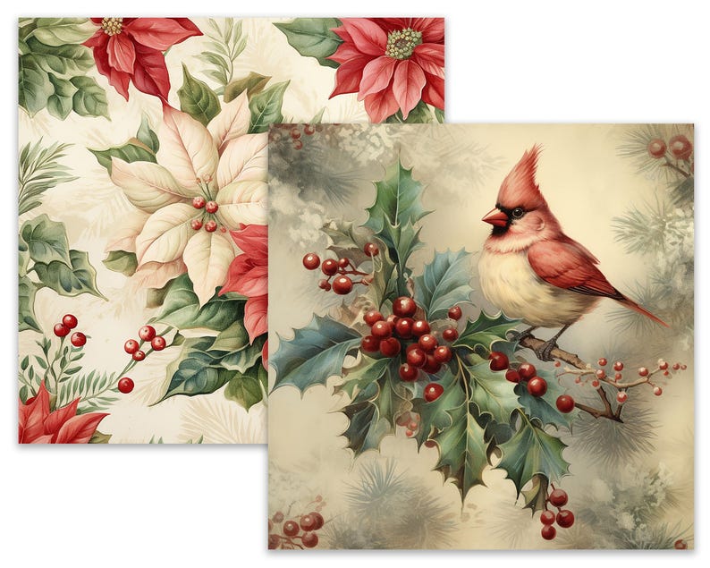 Christmas Plants Digital Papers, Printable Scrapbook Paper, Instant ...