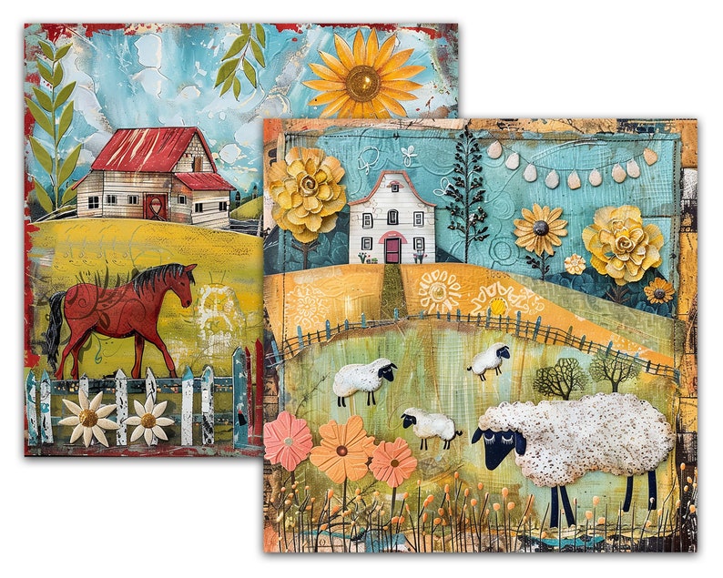 Whimsical Farm Digital Papers, Printable Journal Pages, Instant ...