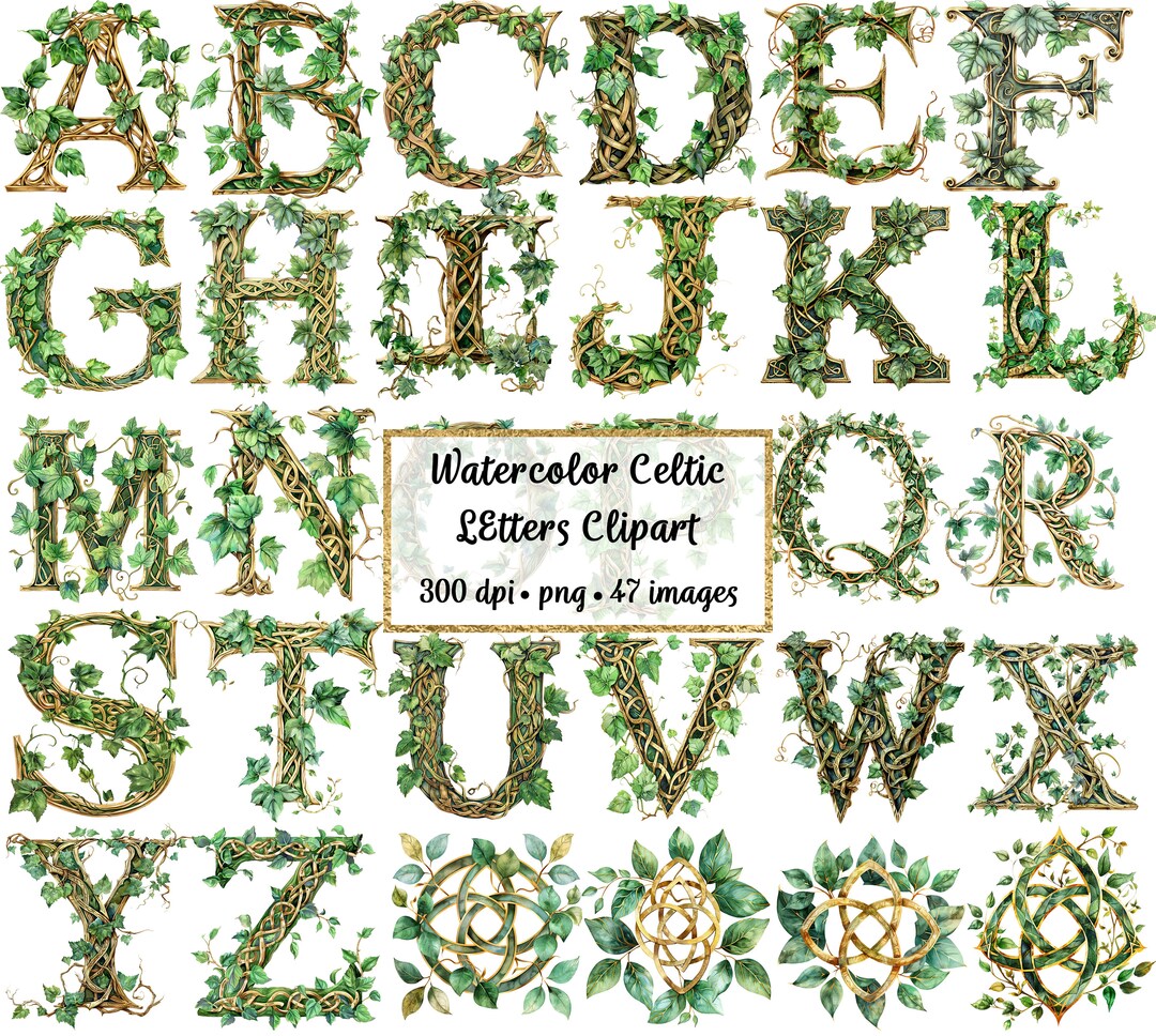 Watercolor Celtic Knots Letters Clipart, Celtic Alphabet Clip Art ...
