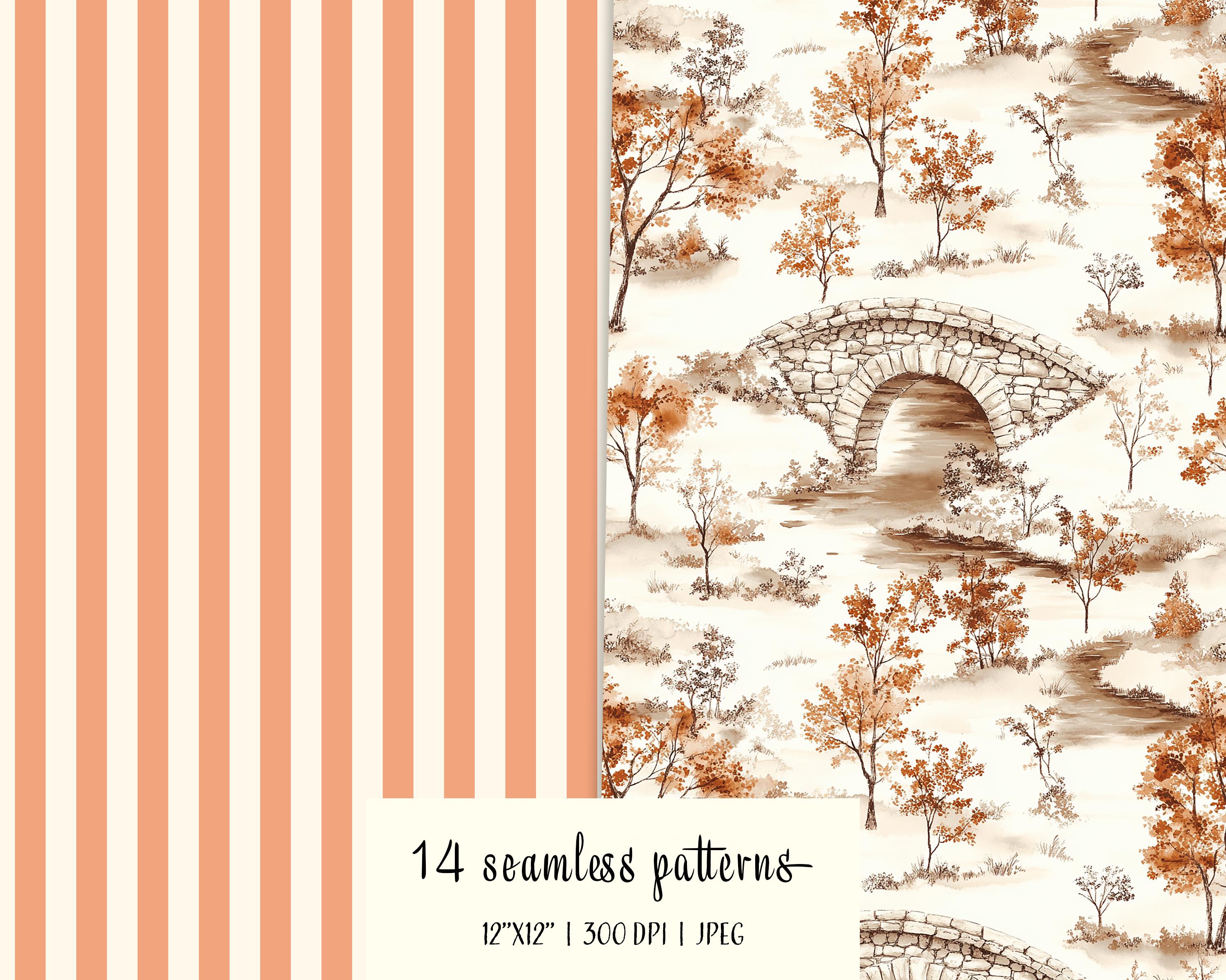 Autumn Toile Seamless Patterns: Vintage Fall Harvest Designs (digital ...