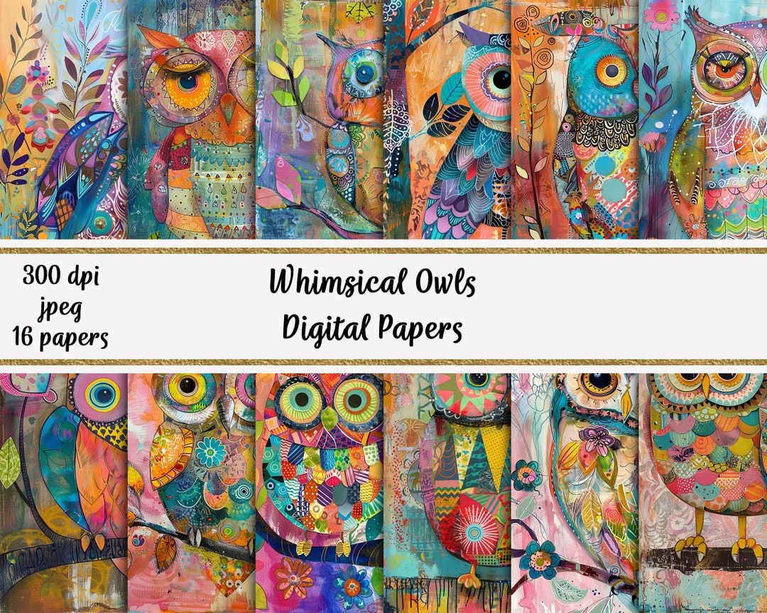 Whimsical Owls Digital Papers, Printable Journal Pages, Instant ...