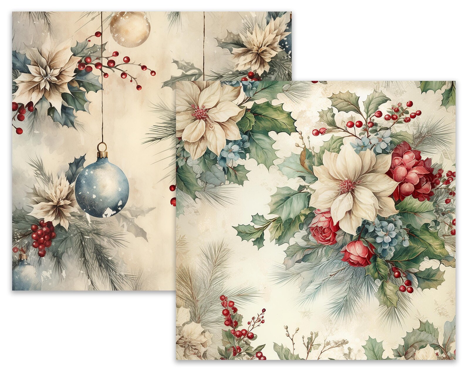 Christmas Plants Digital Papers, Printable Scrapbook Paper, Instant ...