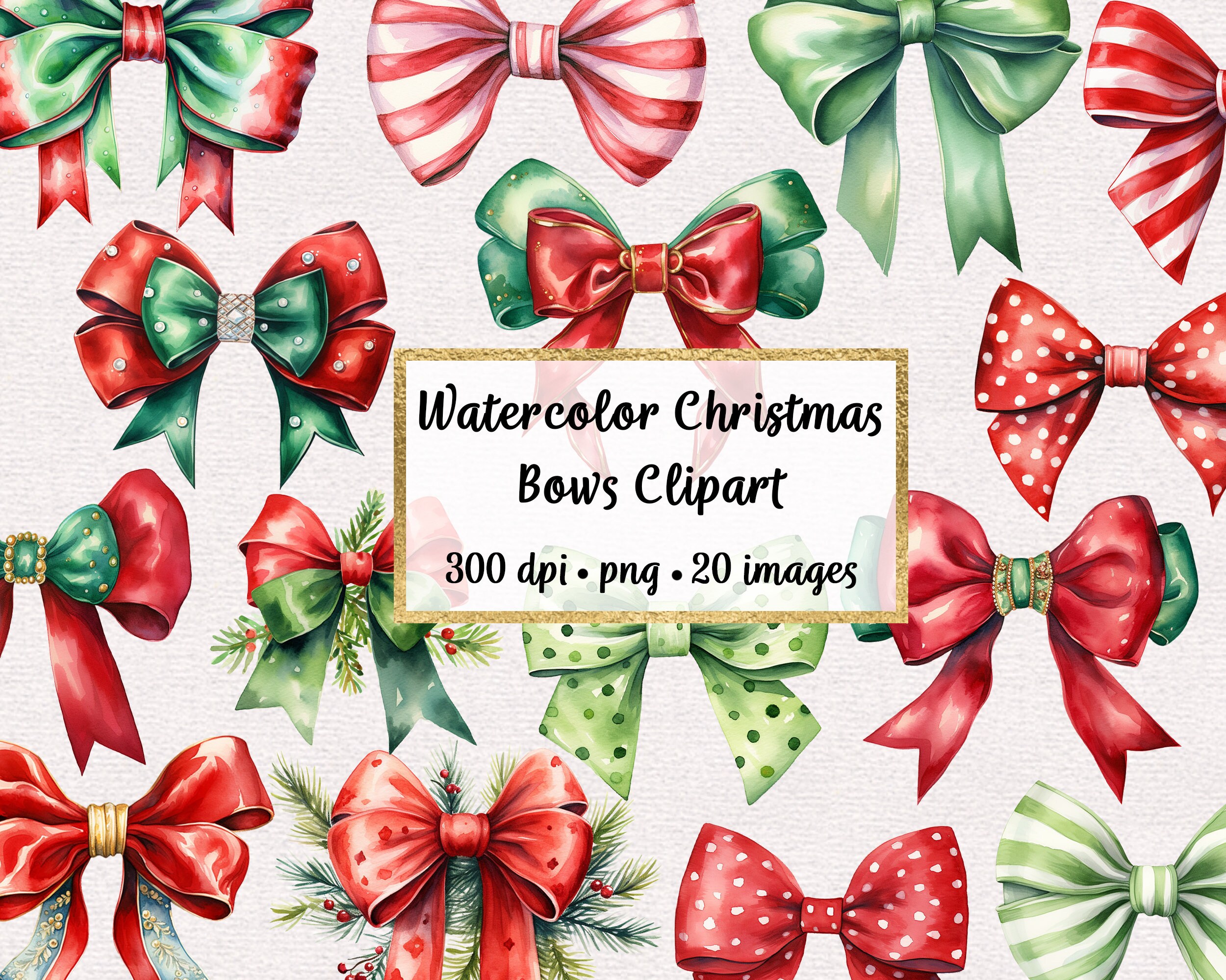 Watercolor Christmas Bows Clipart, Printable Christmas Clip Art ...