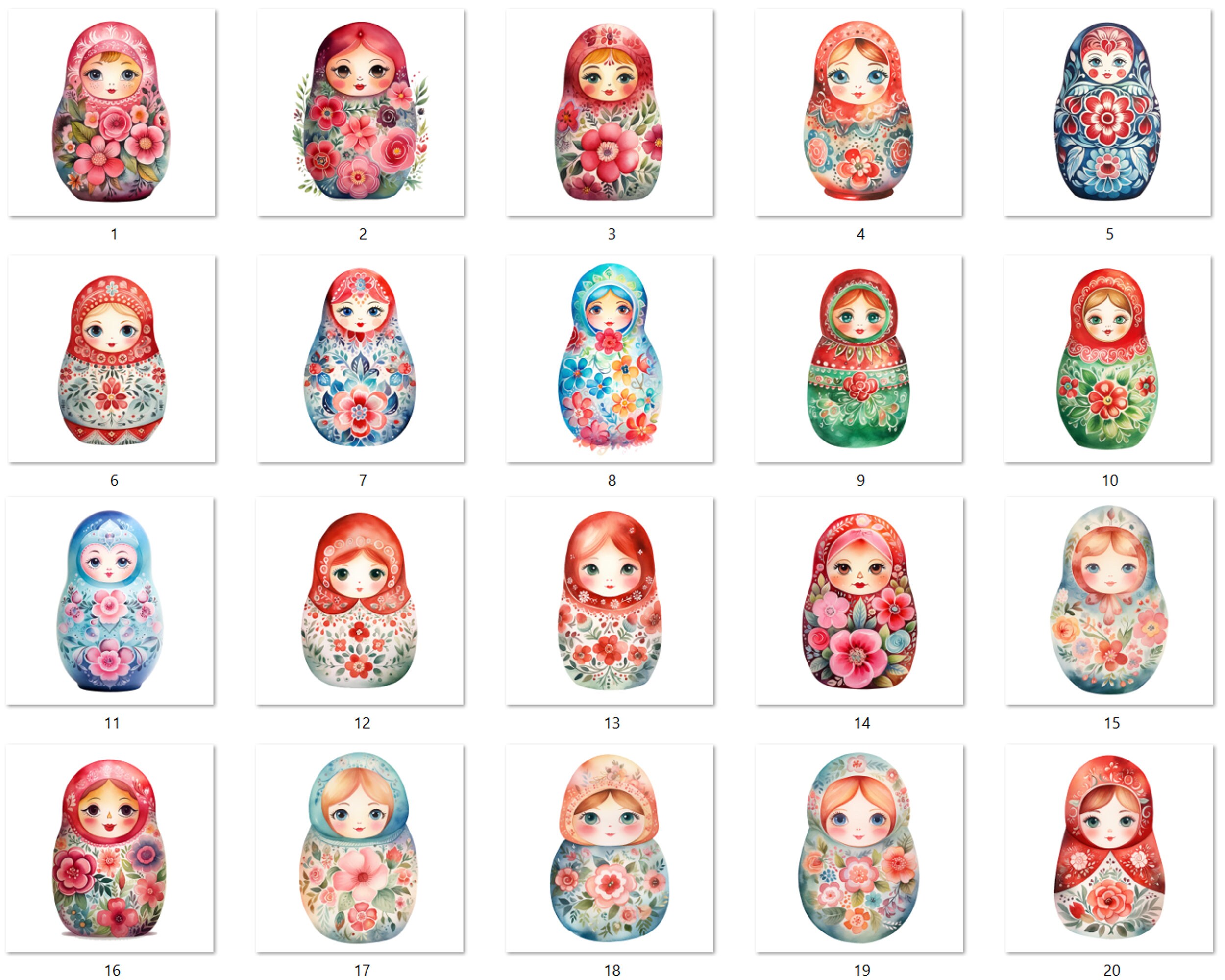 Watercolor Matryoshka Dolls Clipart, Printable Russian Dolls Clip Art ...