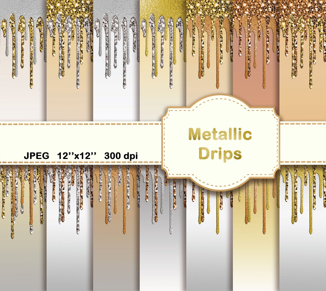 Metallic Drips Digital Papers - Etsy