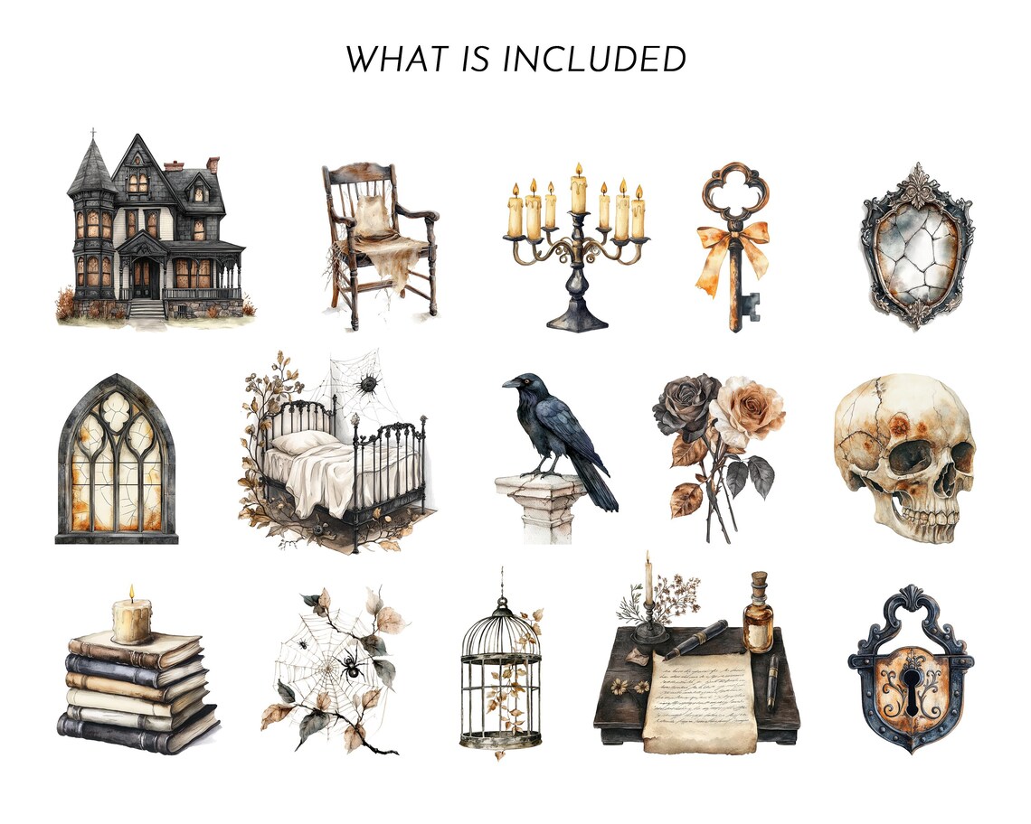 Haunted House Watercolor Clipart Set | Spooky Vintage Halloween Clip ...