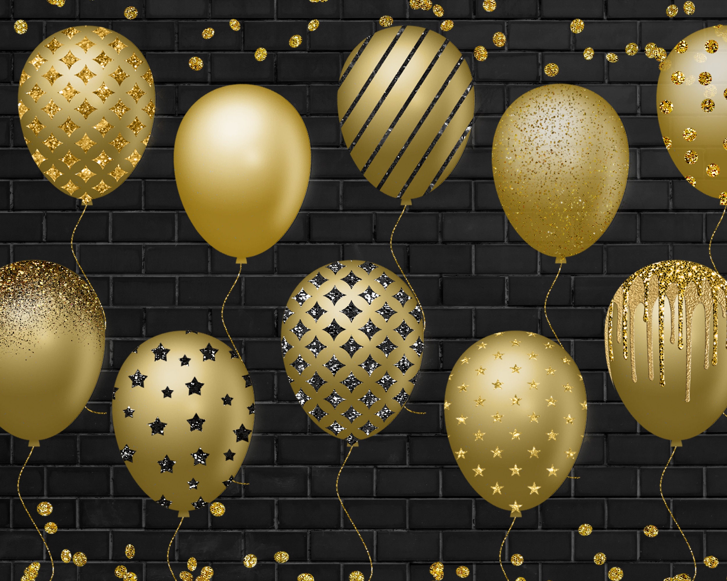 Black and Gold Balloons Clipart - Etsy