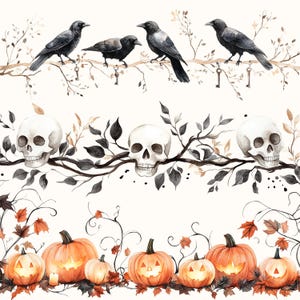 Spooky Halloween Watercolor Clipart Borders: Pumpkins, Ghosts, Cats ...