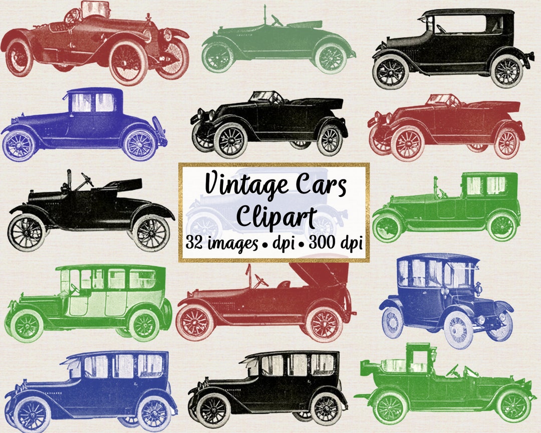 Vintage Cars Clipart - Etsy