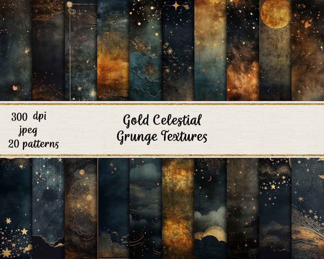 Gold Celestial Digital Papers, Night Sky Backgrounds, Printable ...