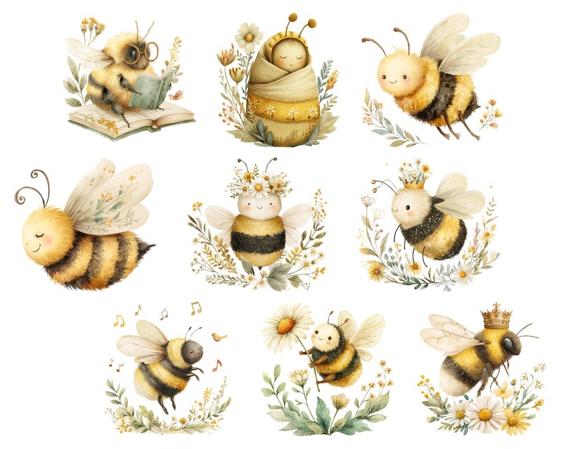 Watercolor Bee & Bear Clipart Set: Nursery Garden Animals (PNG Digital ...