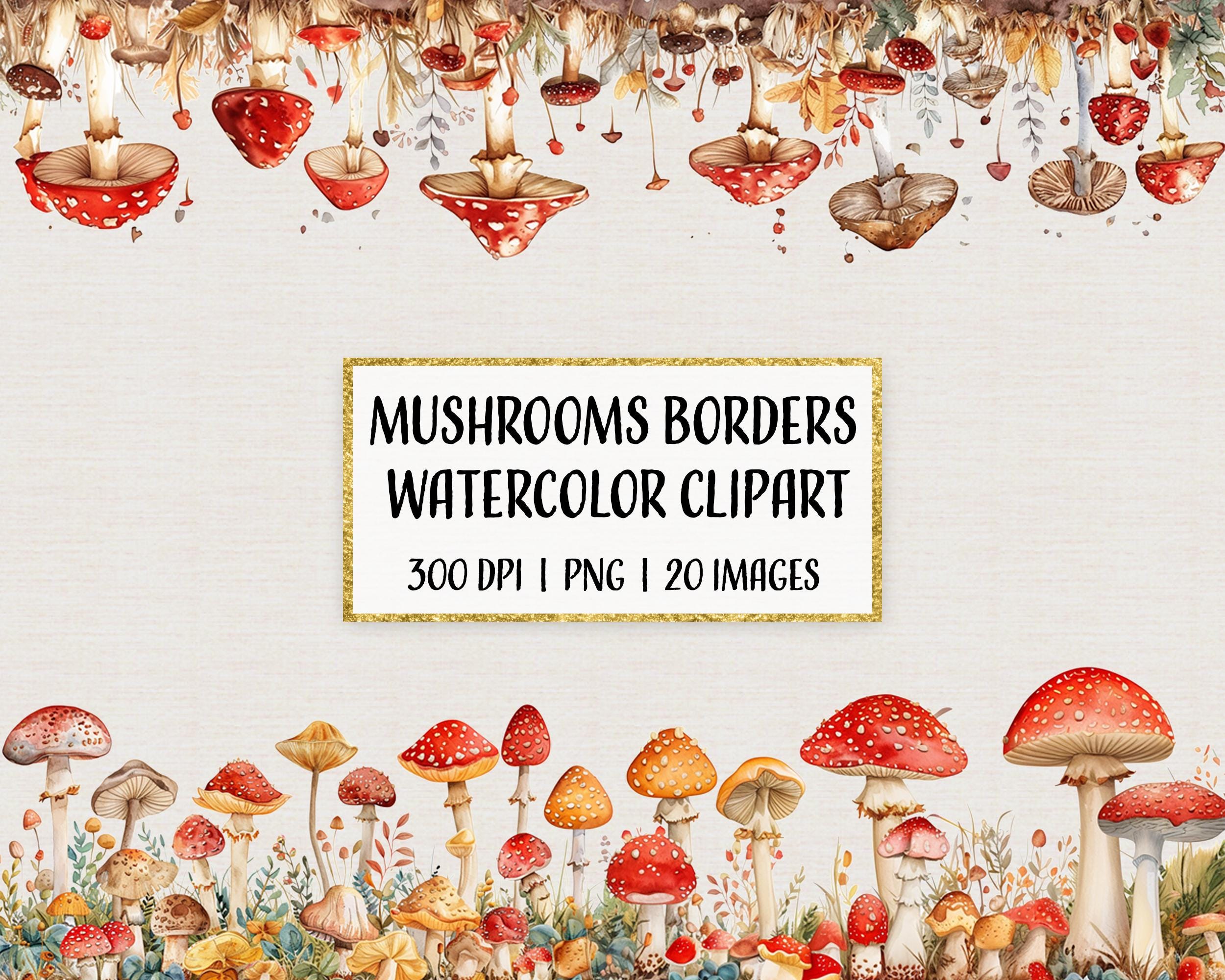 Watercolor Mushrooms Borders Clipart - Etsy