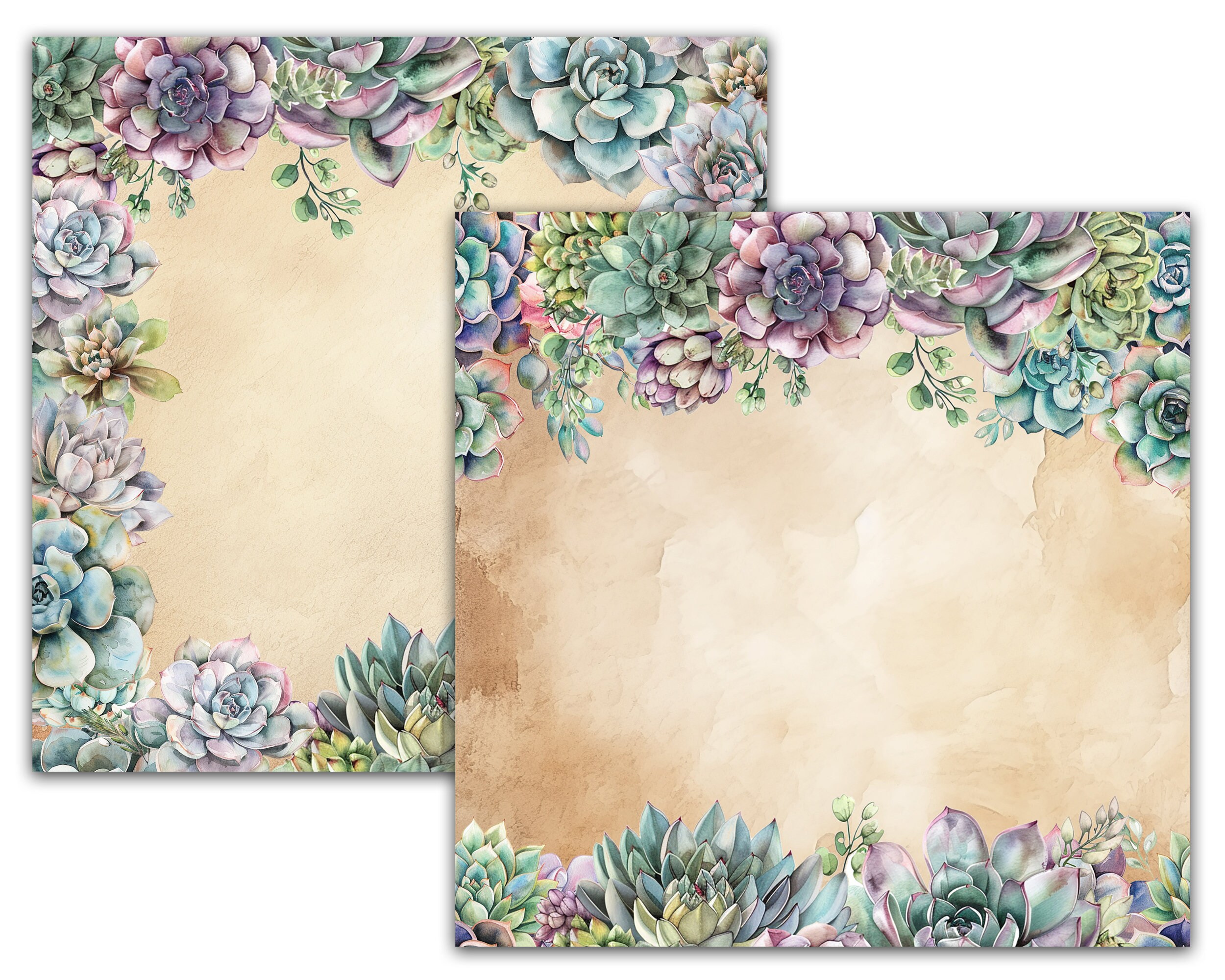Watercolor Succulents Borders, Printable Journal Pages, Commercial Use ...