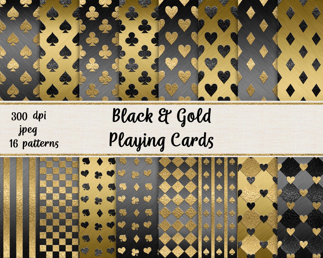 Black and Gold Playing Cards Digital Papers - Etsy