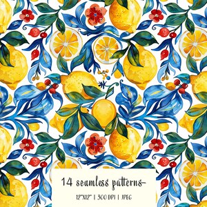 Watercolor Sicilian Lemons Seamless Patterns – Lemon Digital Paper ...
