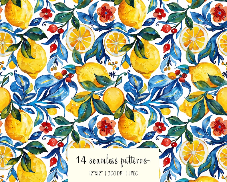 Watercolor Sicilian Lemons Seamless Patterns – Lemon Digital Paper ...