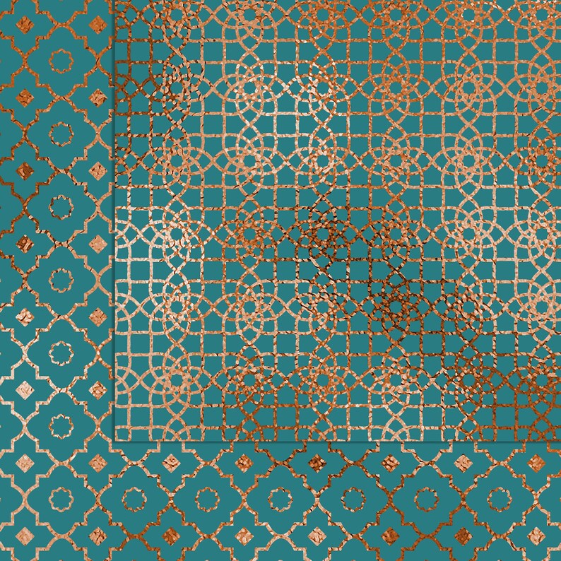 Copper and Teal Arabic Patterns - Etsy