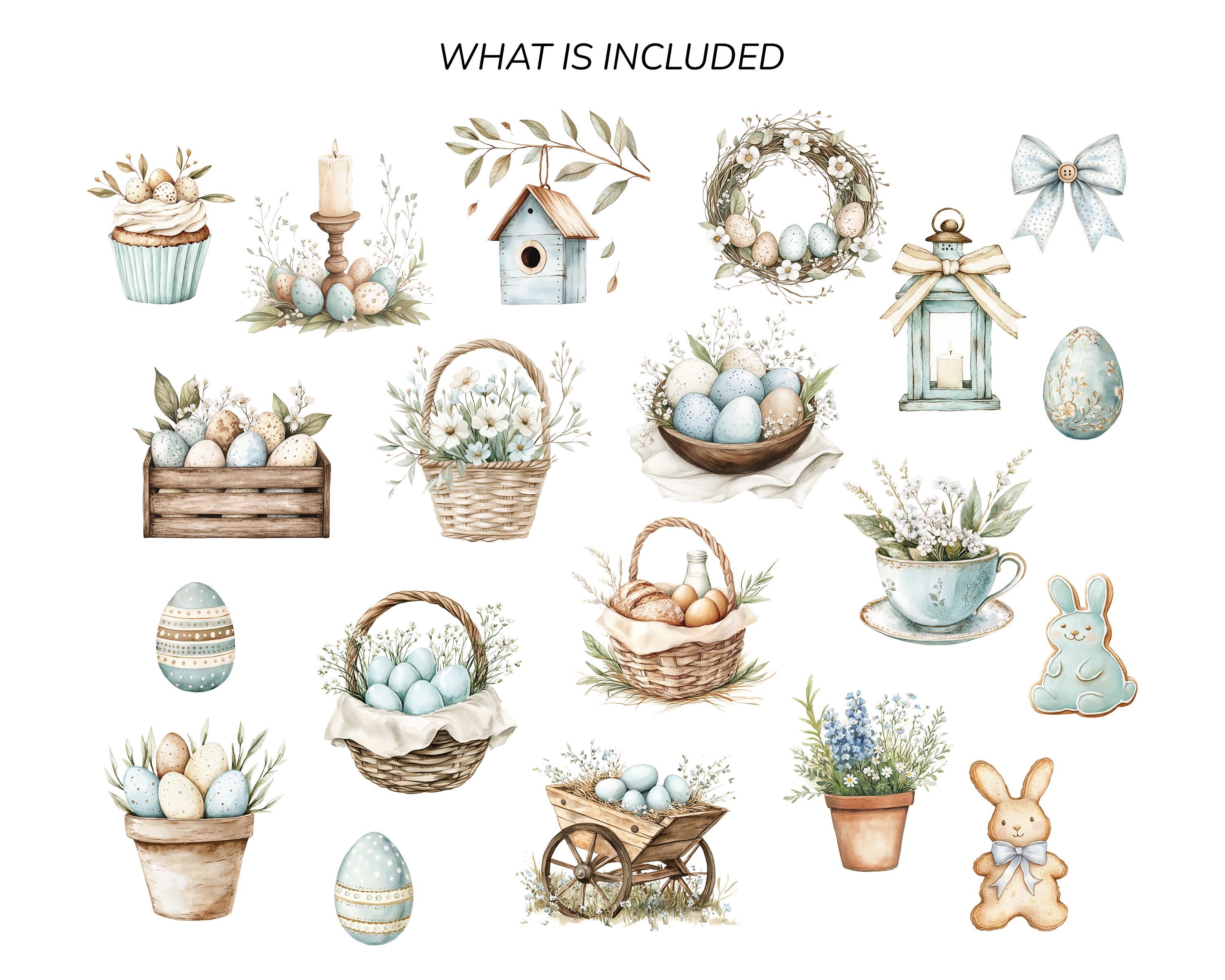 Watercolor Bunny Family Clipart, Cottage Easter Animals (PNG) - Etsy