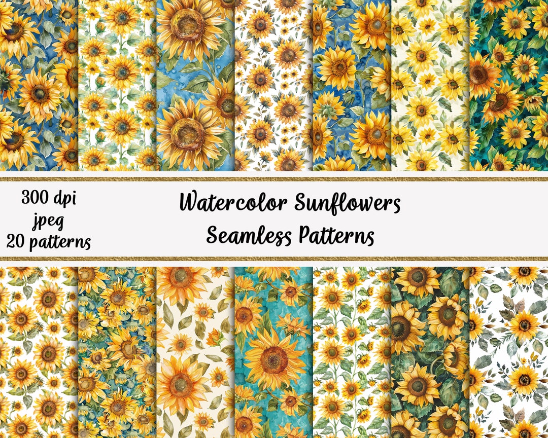 Watercolor Sunflowers, Sunflowers Field, Seamless Patterns, Printable ...