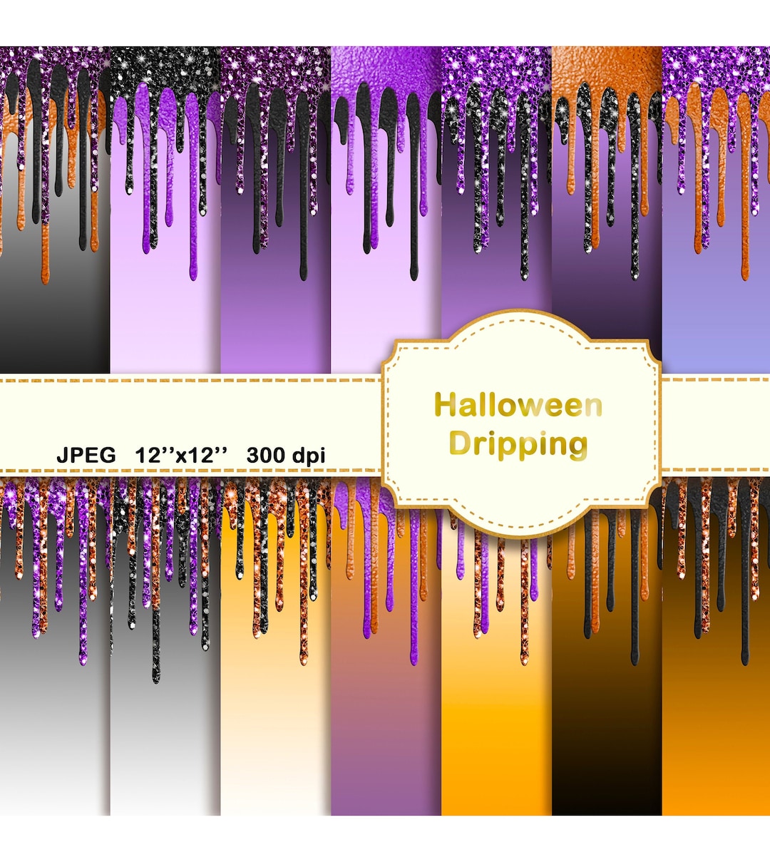 Halloween Drips Digital Papers, Printable Halloween Backgrounds ...