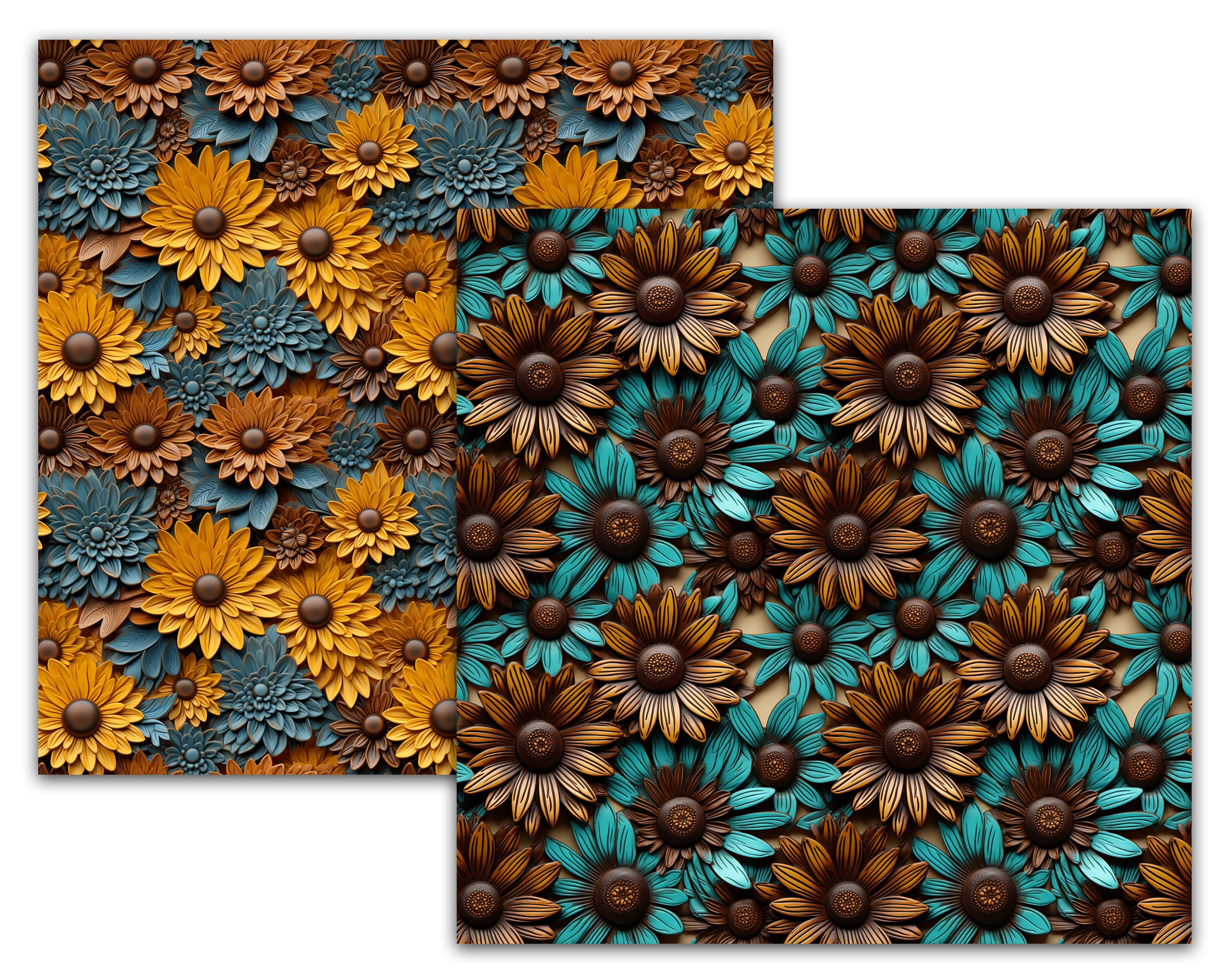 Carved Leather Sunflowers, Seamless Textures, Commercial Use - Etsy