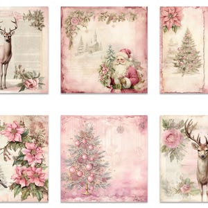 Pink Christmas Scrapbook Paper, Printable Junk Journal, Instant ...