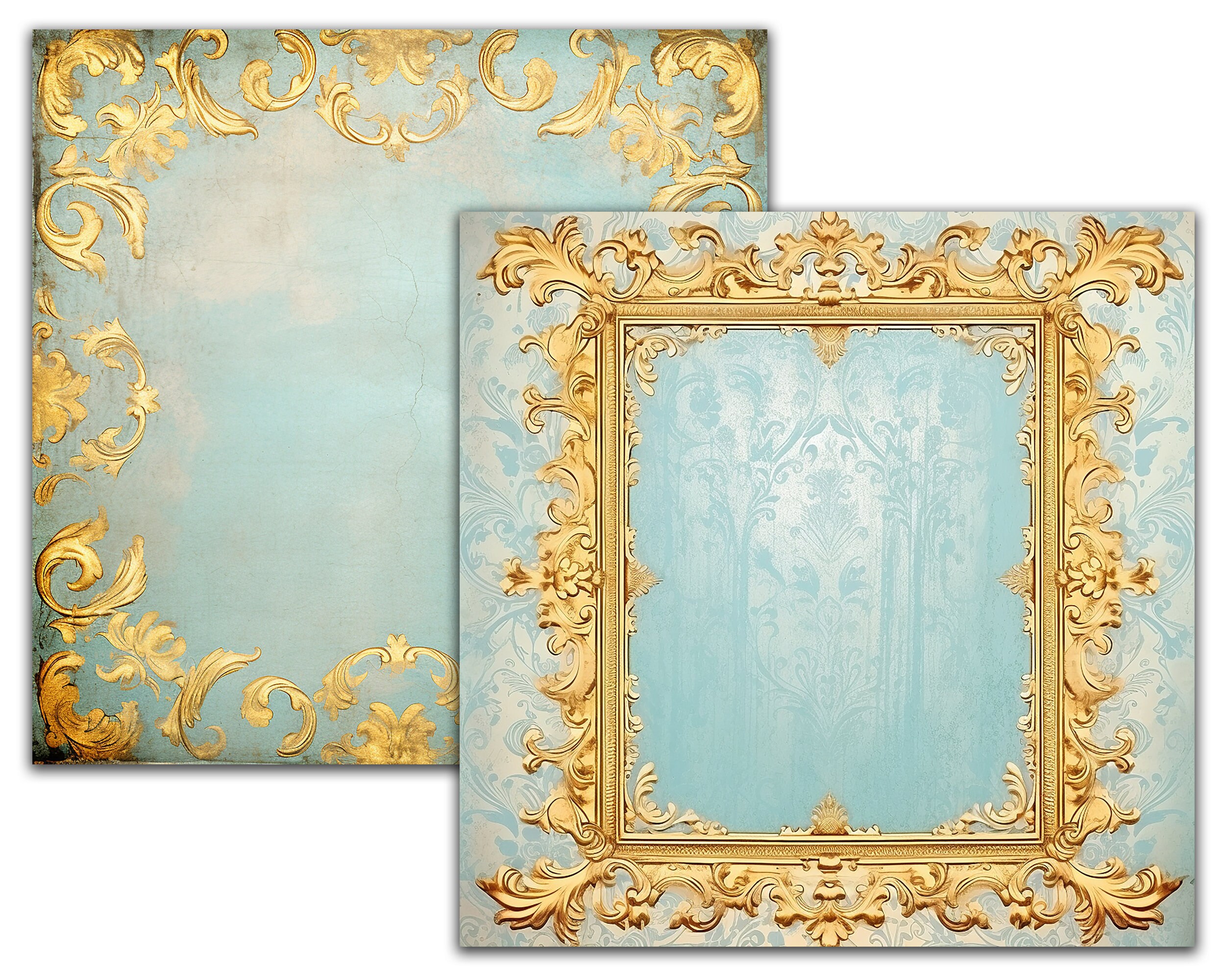 Gold & Blue Baroque Frames: Antique Digital Paper (12x12 Inches) - Etsy