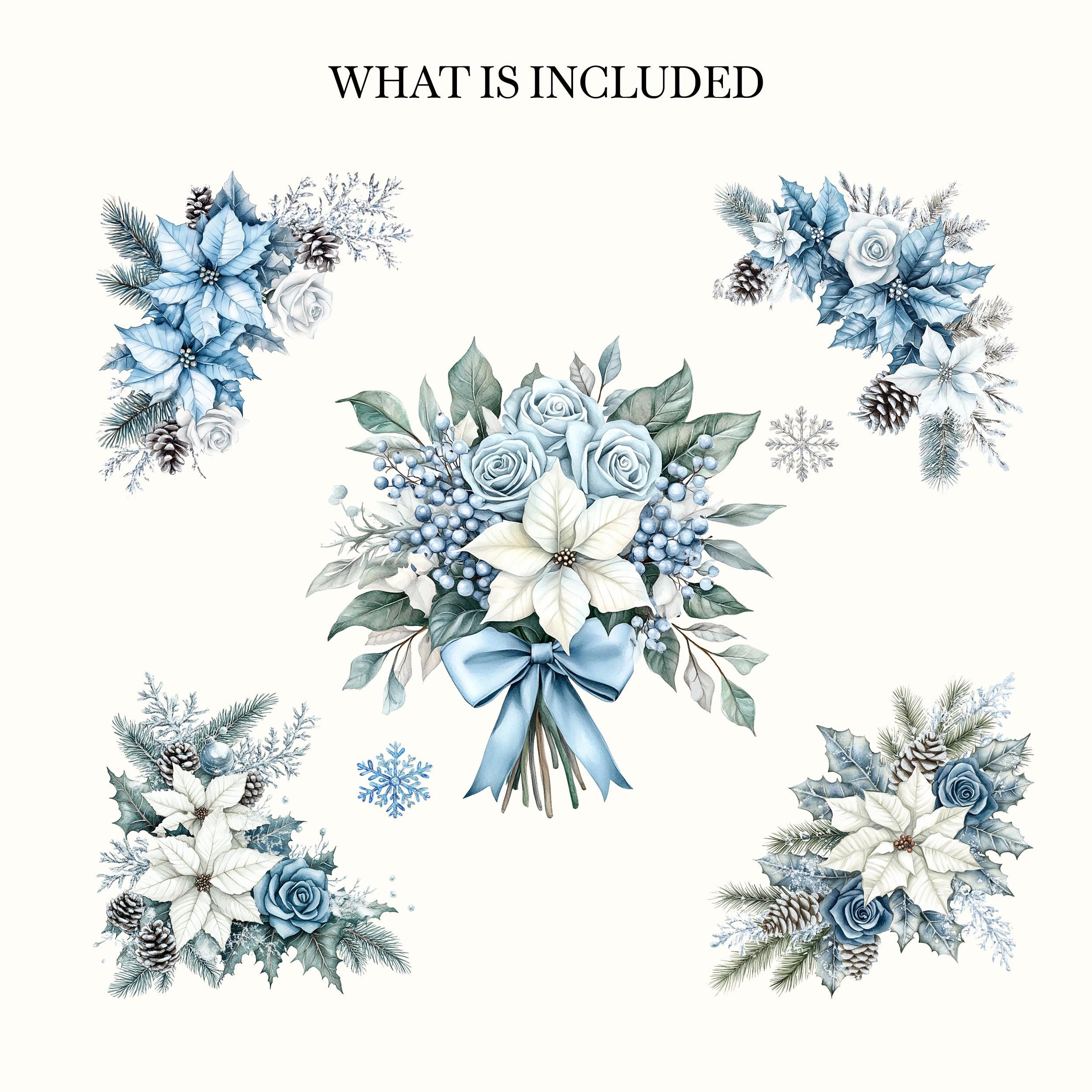 Watercolor Christmas Clipart | Winter Floral PNG Elements (digital ...