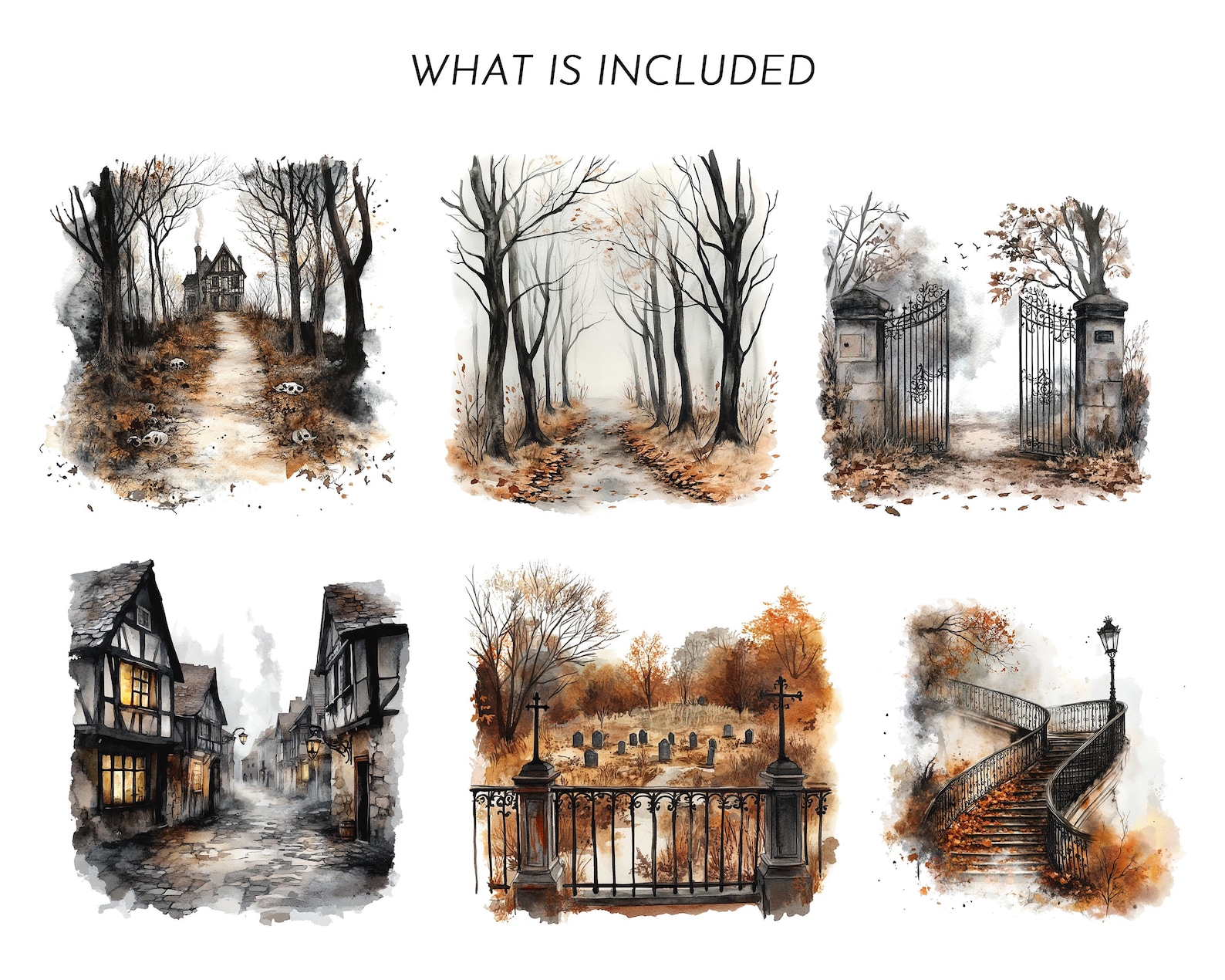 Haunted House Watercolor Clipart Set | Spooky Vintage Halloween Clip ...