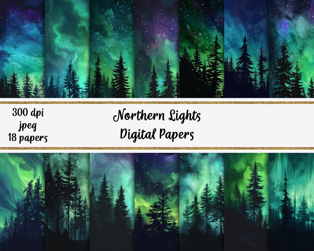 Northern Lights Digital Papers, Printable Scrapbook Paper, Watercolor ...