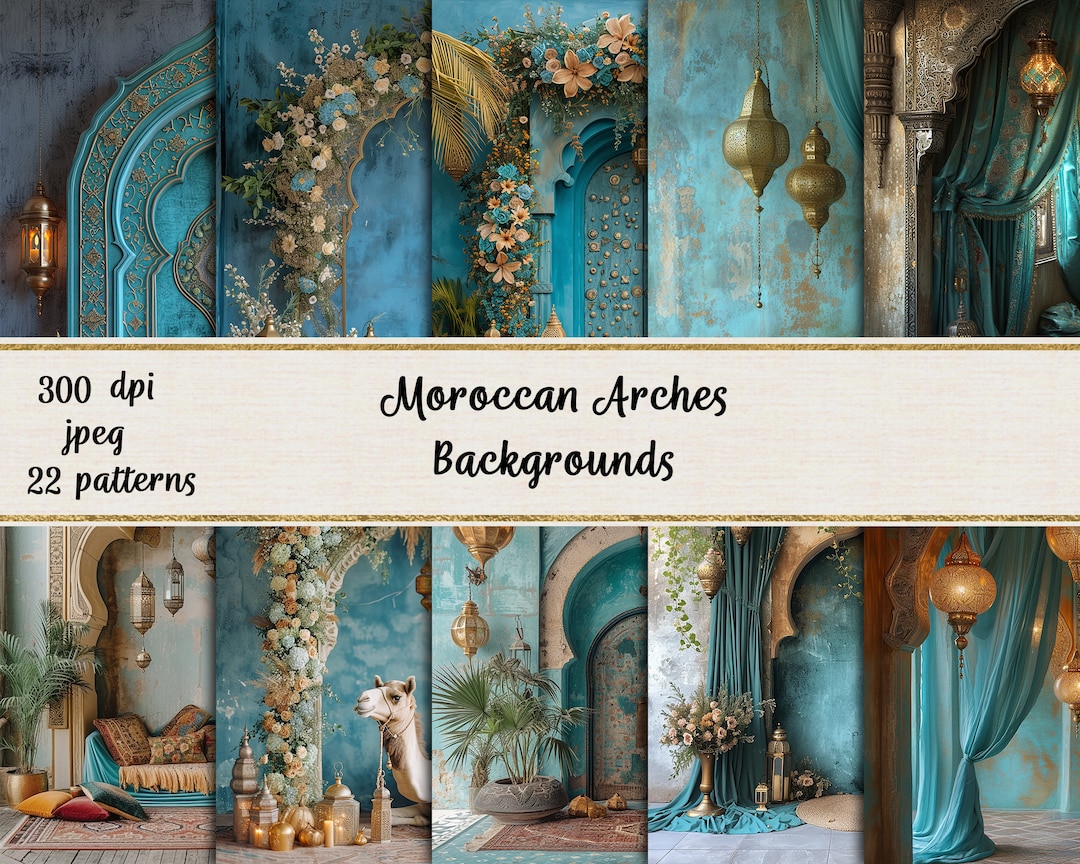 Moroccan Arches Backdrops, Turquoise and Gold Moroccan Backgrounds ...