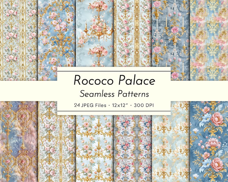 Watercolor Marie Antoinette Palace Wallpaper, Printable Seamless ...