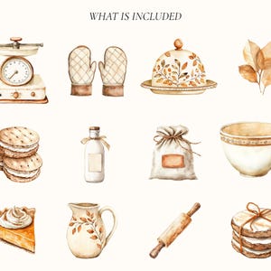 Watercolor Autumn Baking Clipart: Pumpkin Spice Kitchen Graphics (PNG ...