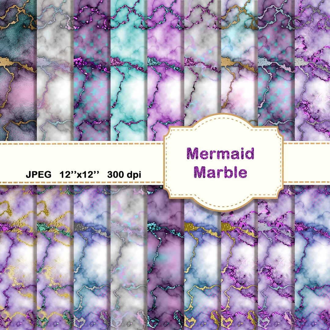 Mermaid Marble Digital Papers - Etsy