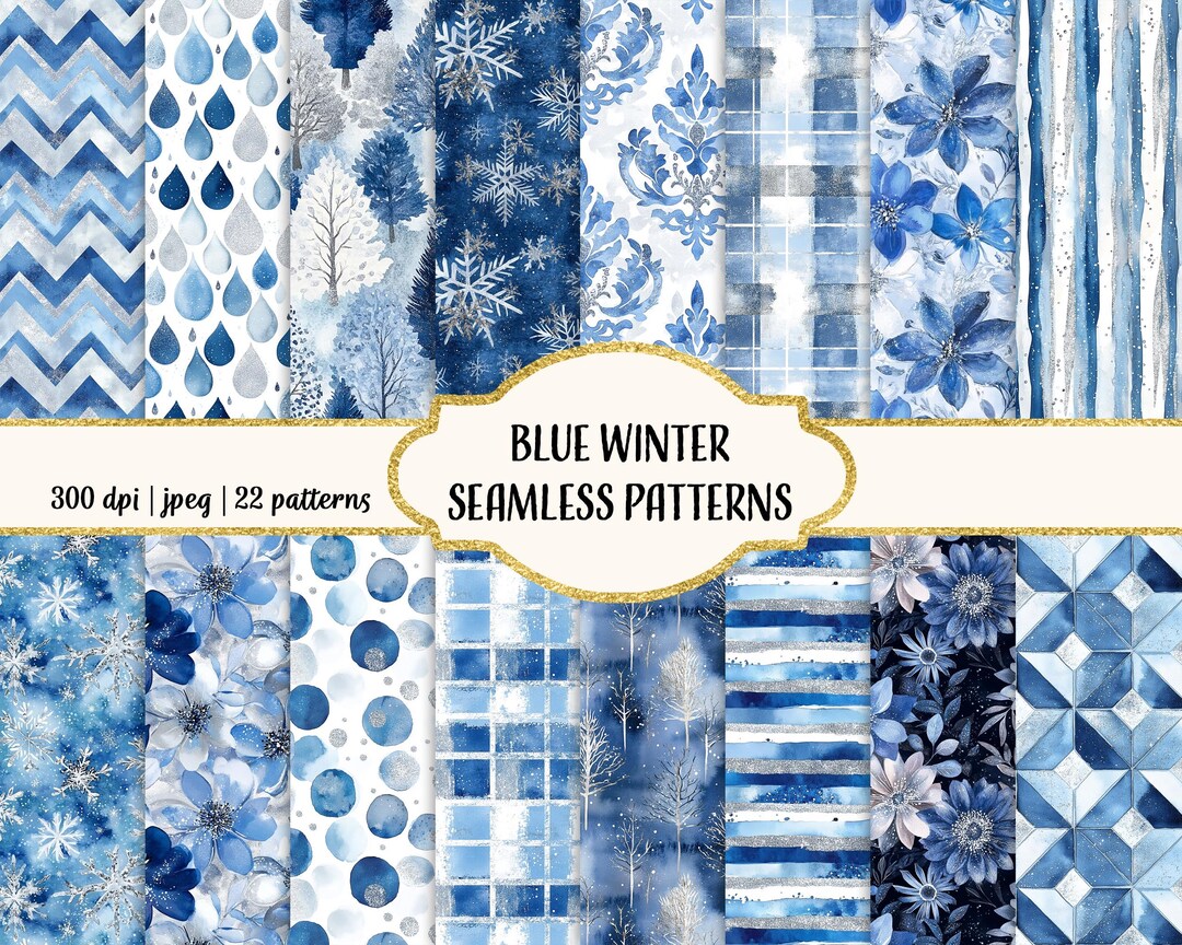 Watercolor Blue Winter, Seamless Patterns, Printable Scrapbook Paper ...