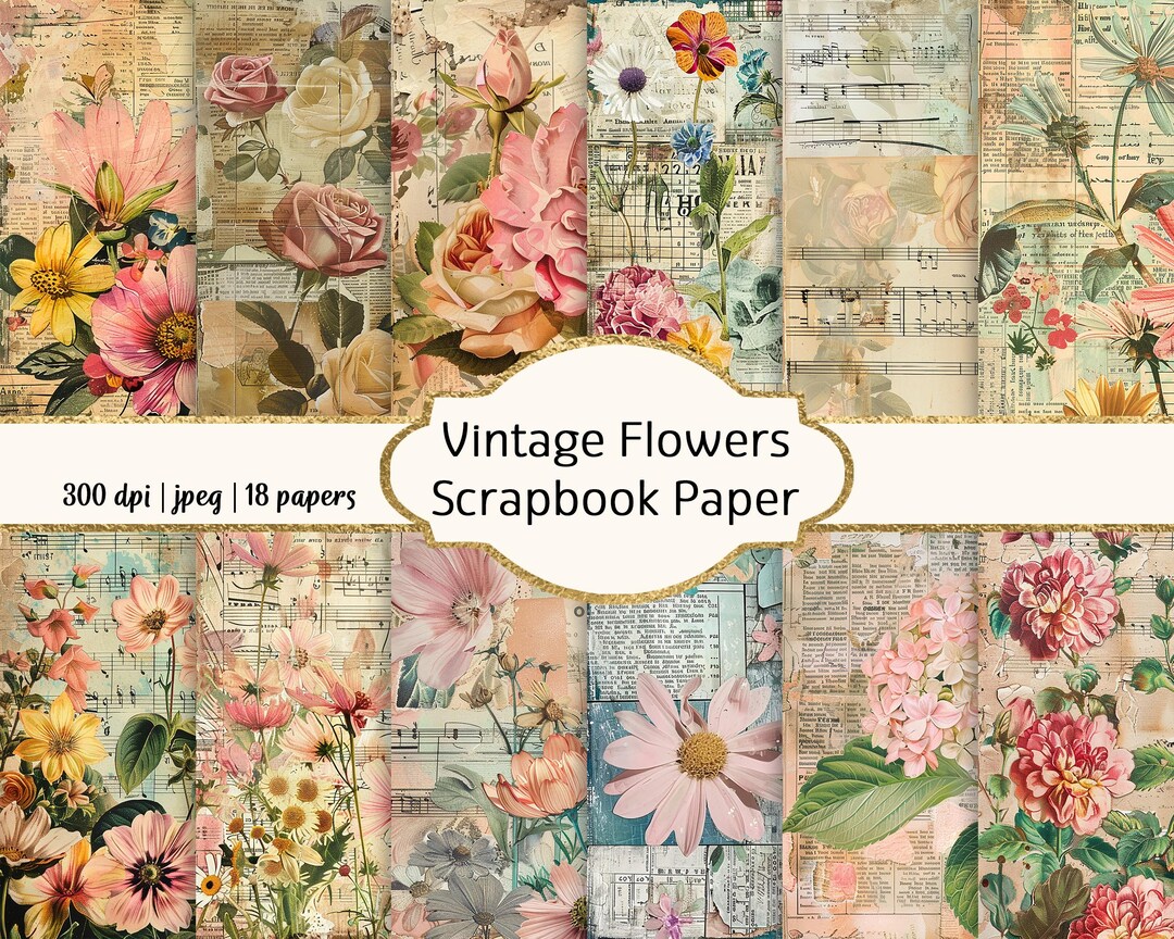 Vintage Flowers Digital Papers, Printable Journal Pages, Instant ...