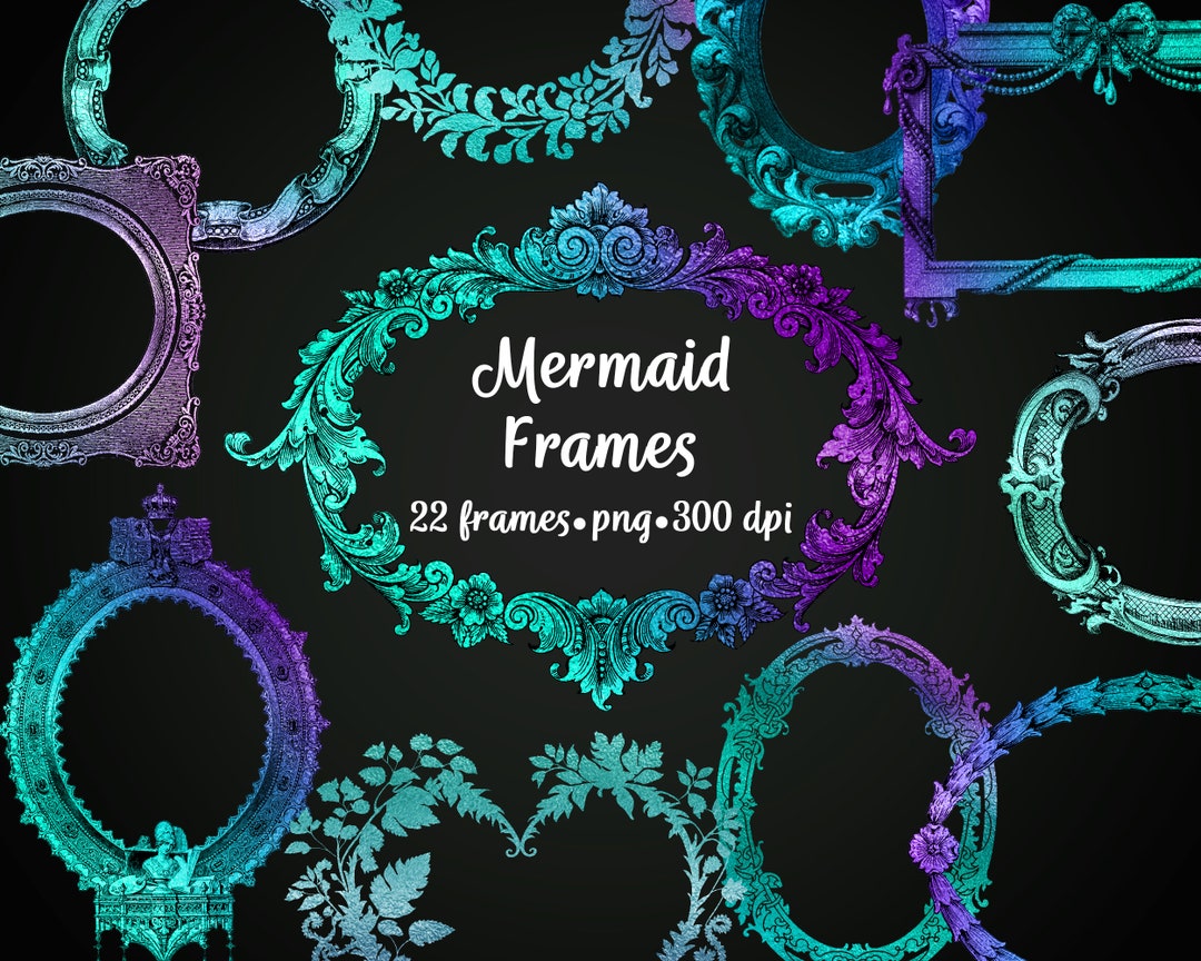 Mermaid Frames Clipart - Etsy